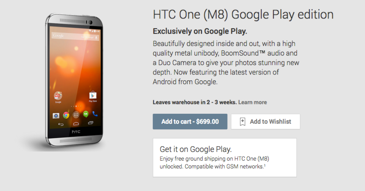 HTC One (M8) Google Play Edition Now Available for $699.99