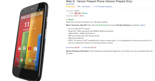 Deal: Moto G on Verizon Only $70 Through Amazon