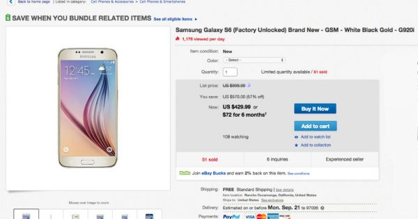 Deal: New Unlocked Galaxy S6 (G920i) for Just $429.99