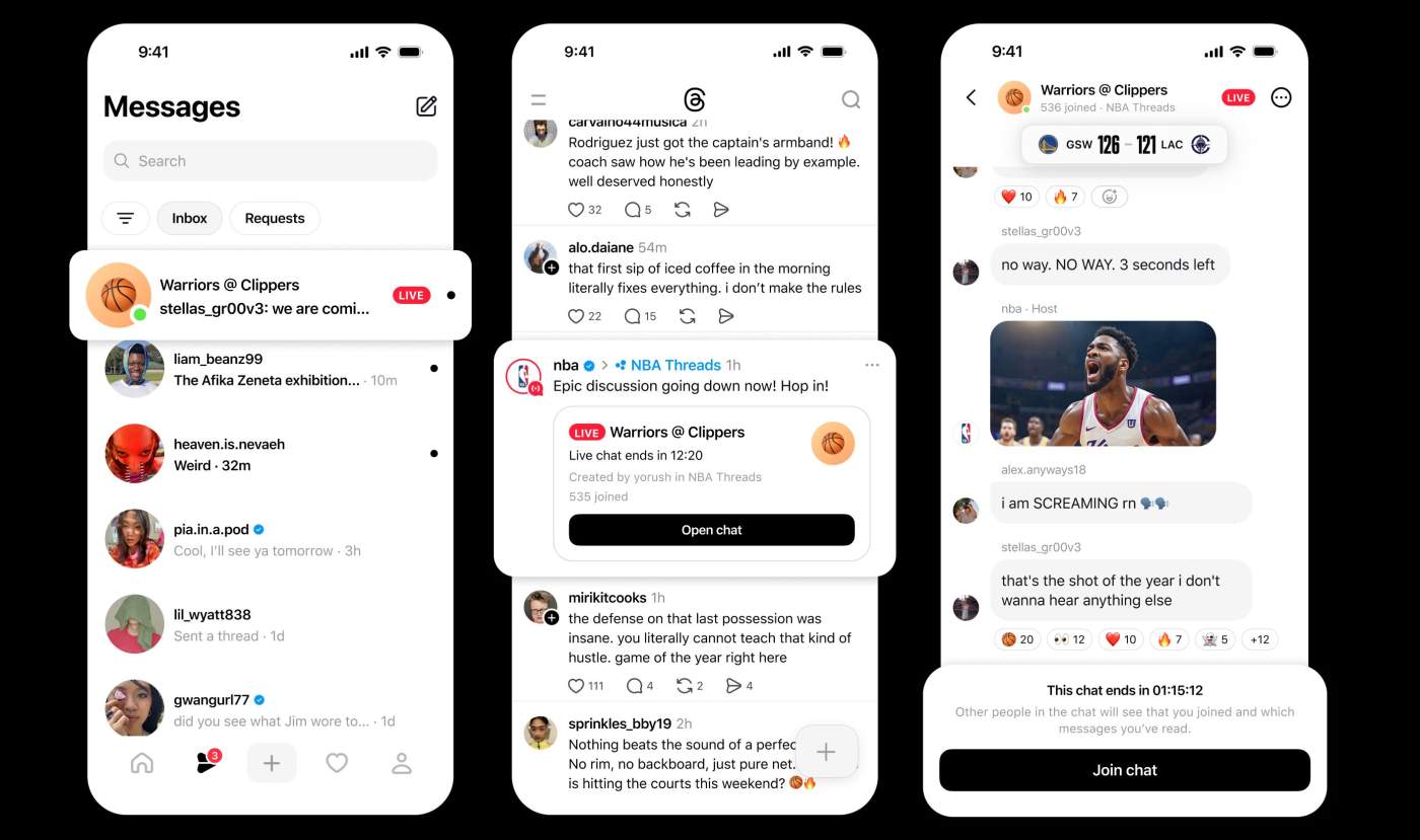Threads Adds Live Chats, Starting With the NBA Playoffs
